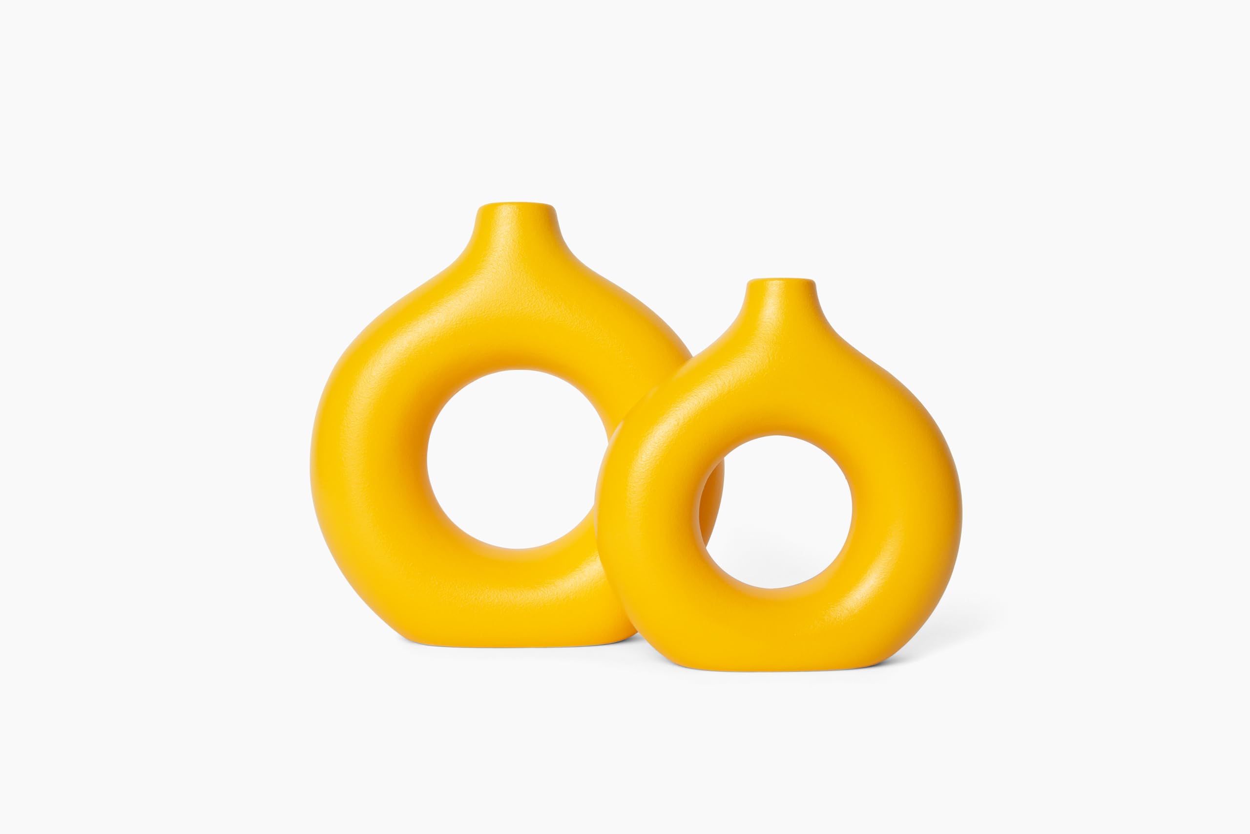 Amazon.com: Yellow Circle Vase | Ceramic Donut Vase Set of 2 Decorative ...