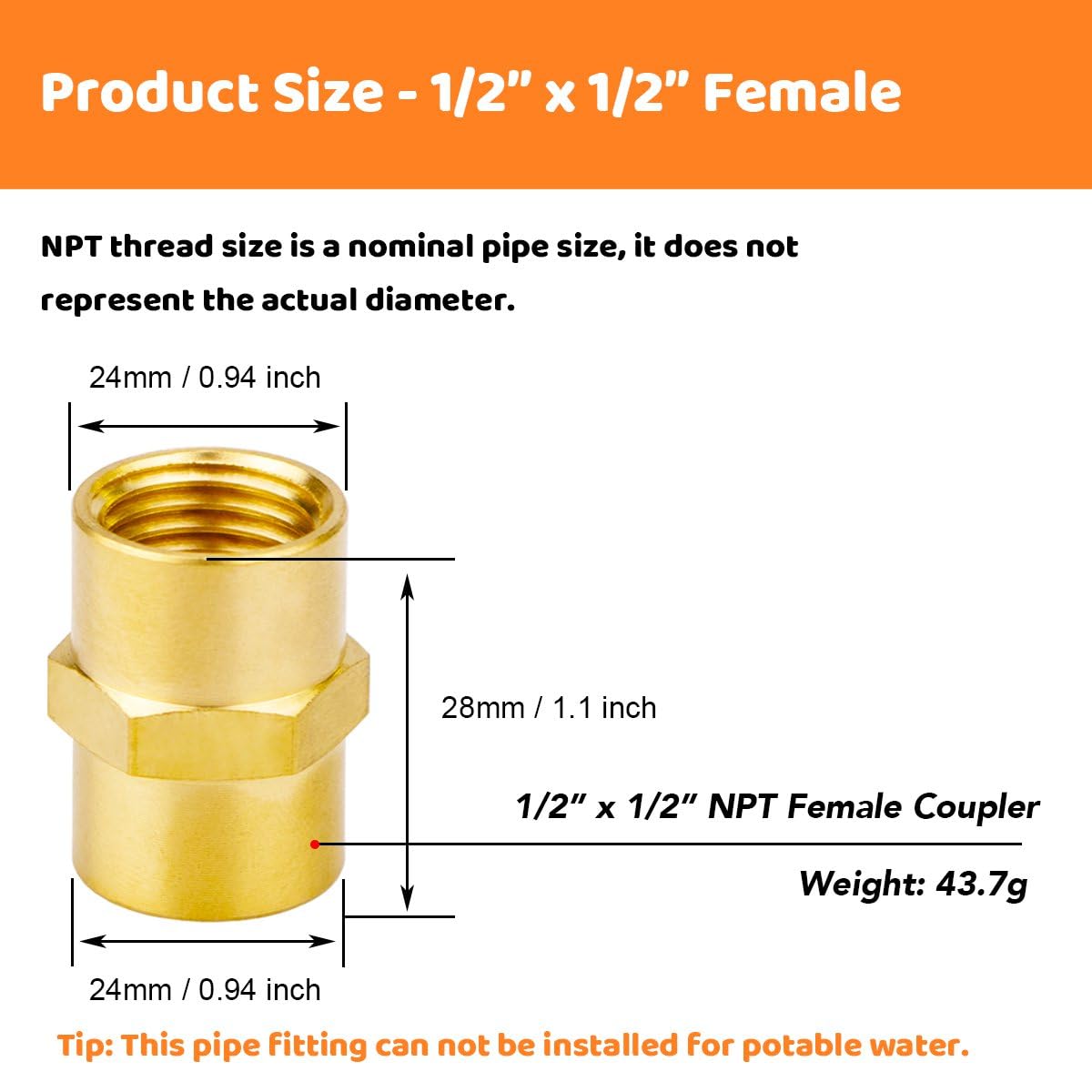 Snapklik.com : (2-Piece) 1/2" X 1/2" NPT Brass Coupler Coupling Female ...