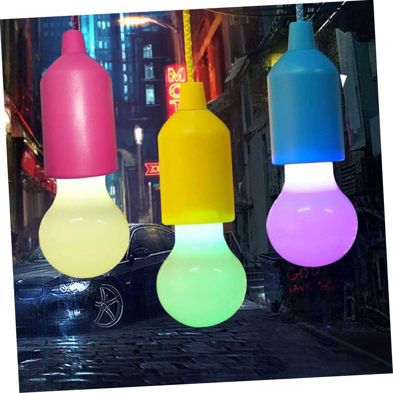 INOOMP 3pcs Color Changing Light Bulb Led Pull Cord Light Hanging Led ...
