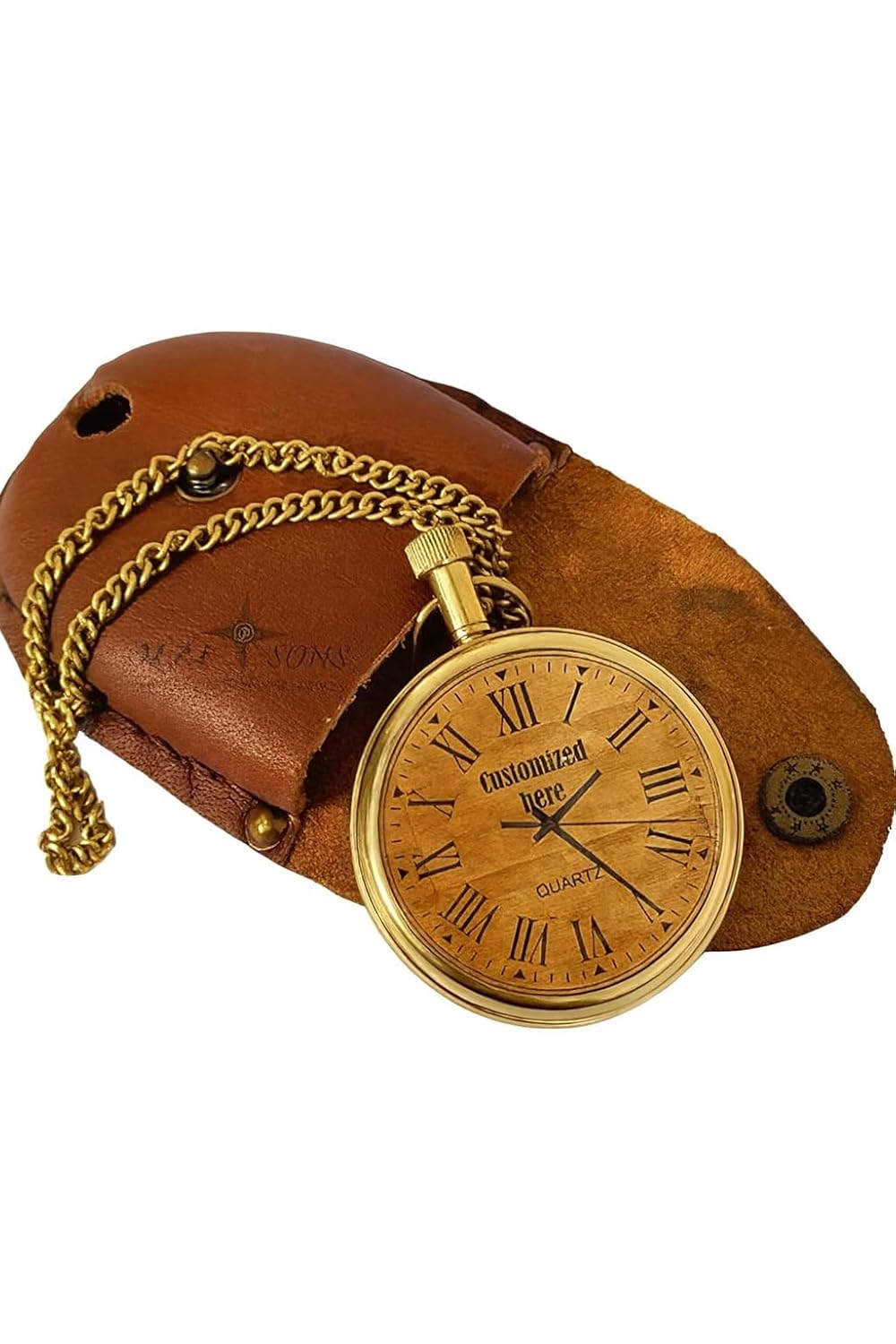 M.A & SONS Personalized Open Face Brass Pocket Watch | Custom Engraved ...