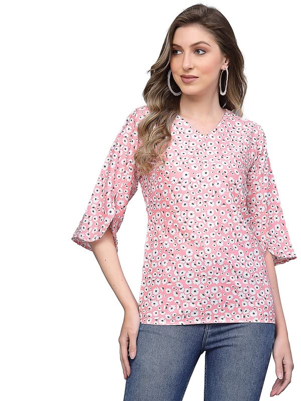Selvia Women's Printed Tulip Sleeve Crepe V-Neck Regular Top(432TK401N ...