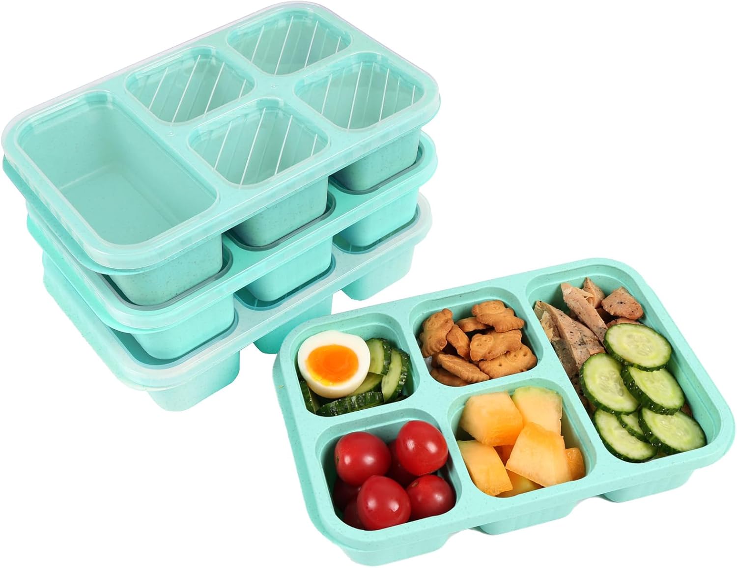 Amazon.com: Bento box, 4 snack containers with 5 compartments, reusable ...