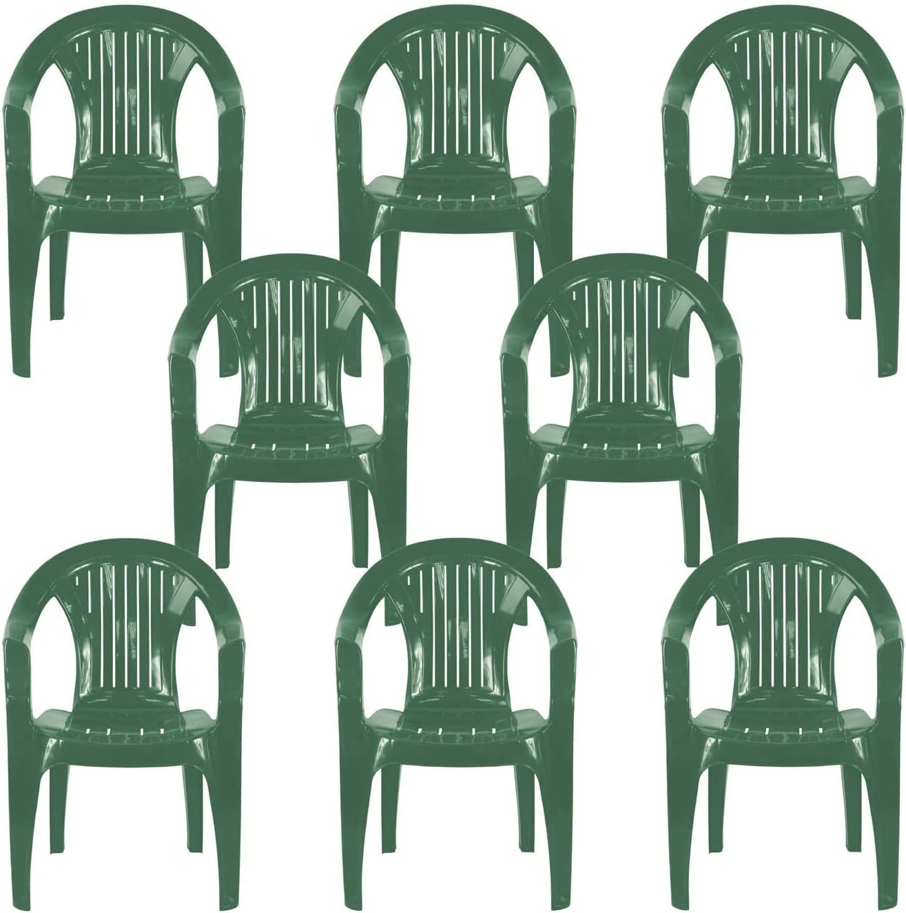 simpahome Stackable Low Back Plastic Garden Chairs - GREEN - Set of 8 ...