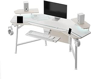 EUREKA ERGONOMIC Gaming Tisch mit LED 182x76cm Groß Gaming Schreibtisch in Flügelform PC ...