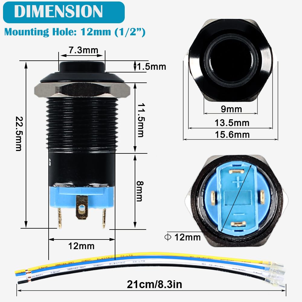 Snapklik.com : DMWD 2pcs 12mm Micro Metal Latching Push Button Switch ...