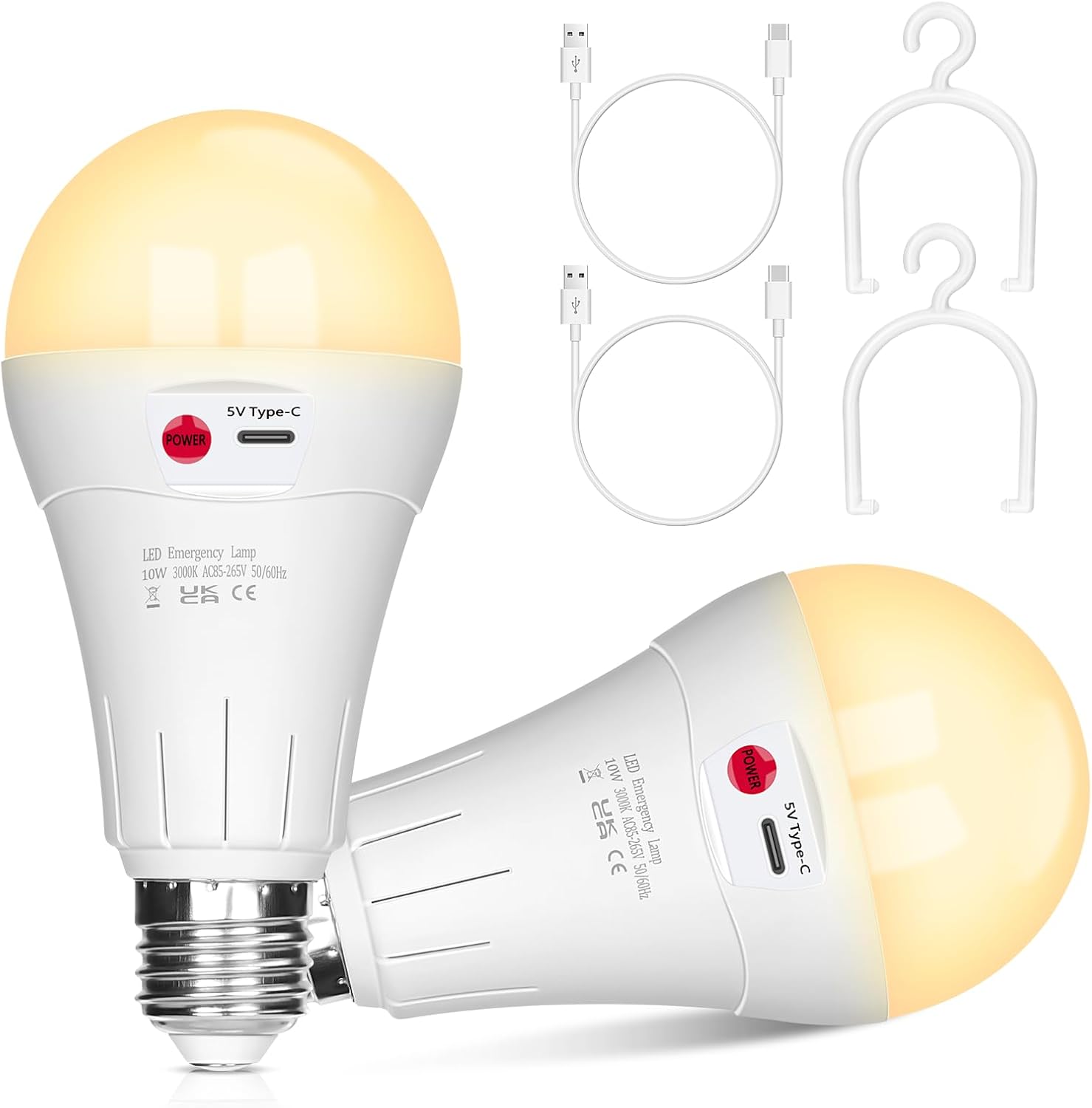 USB Rechargeable Light Bulb, 10W Battery Powered E27 Led Bulbs Button ...