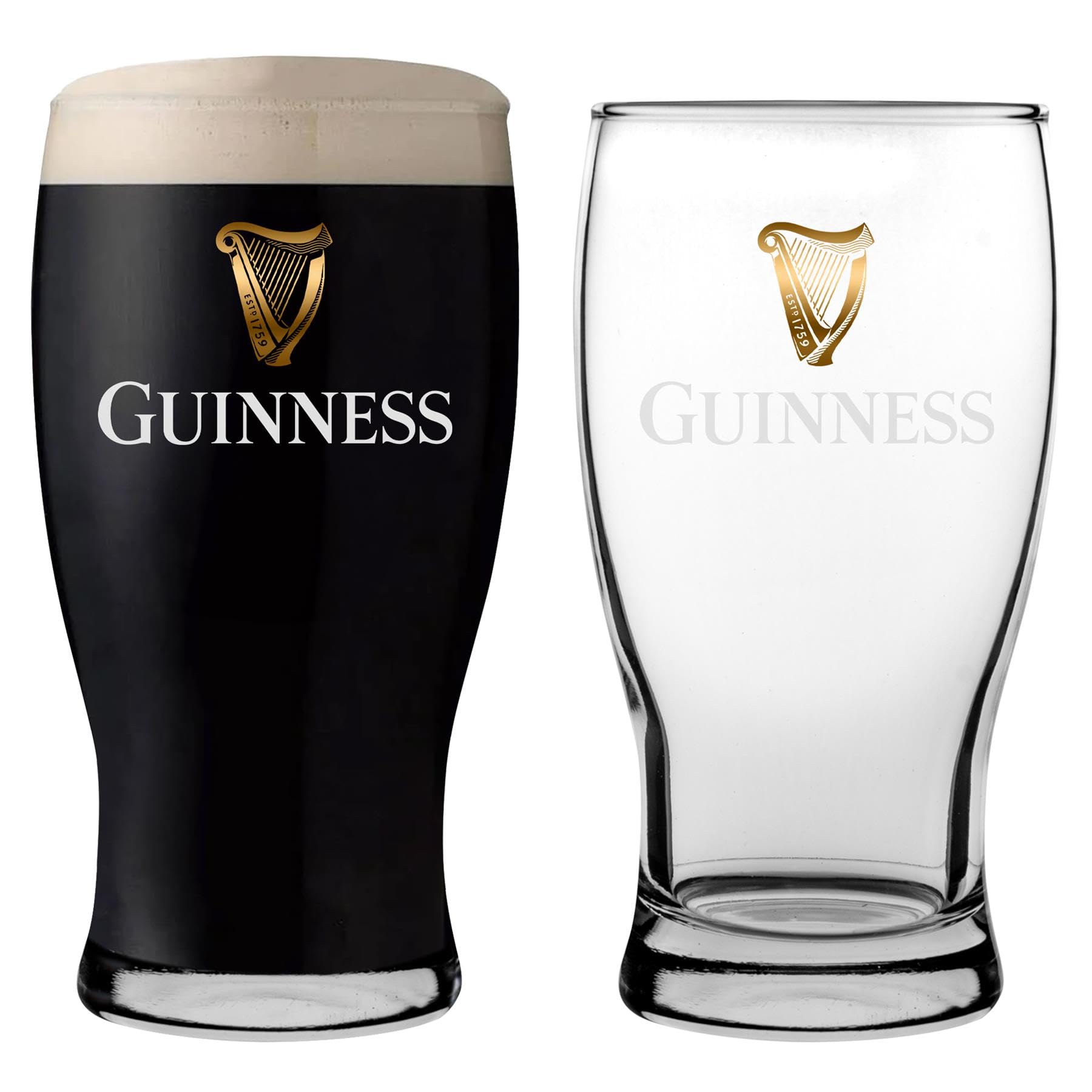 Rink Drink 2X Guinness Pint Glasses - 568ml (20oz) - Large Reusable Glass Craft Beer Drinking ...