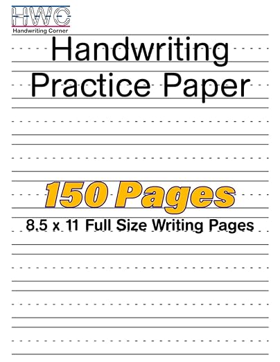 Handwriting Corner - Writing Practice Paper: 150 Full Size Handwriting ...