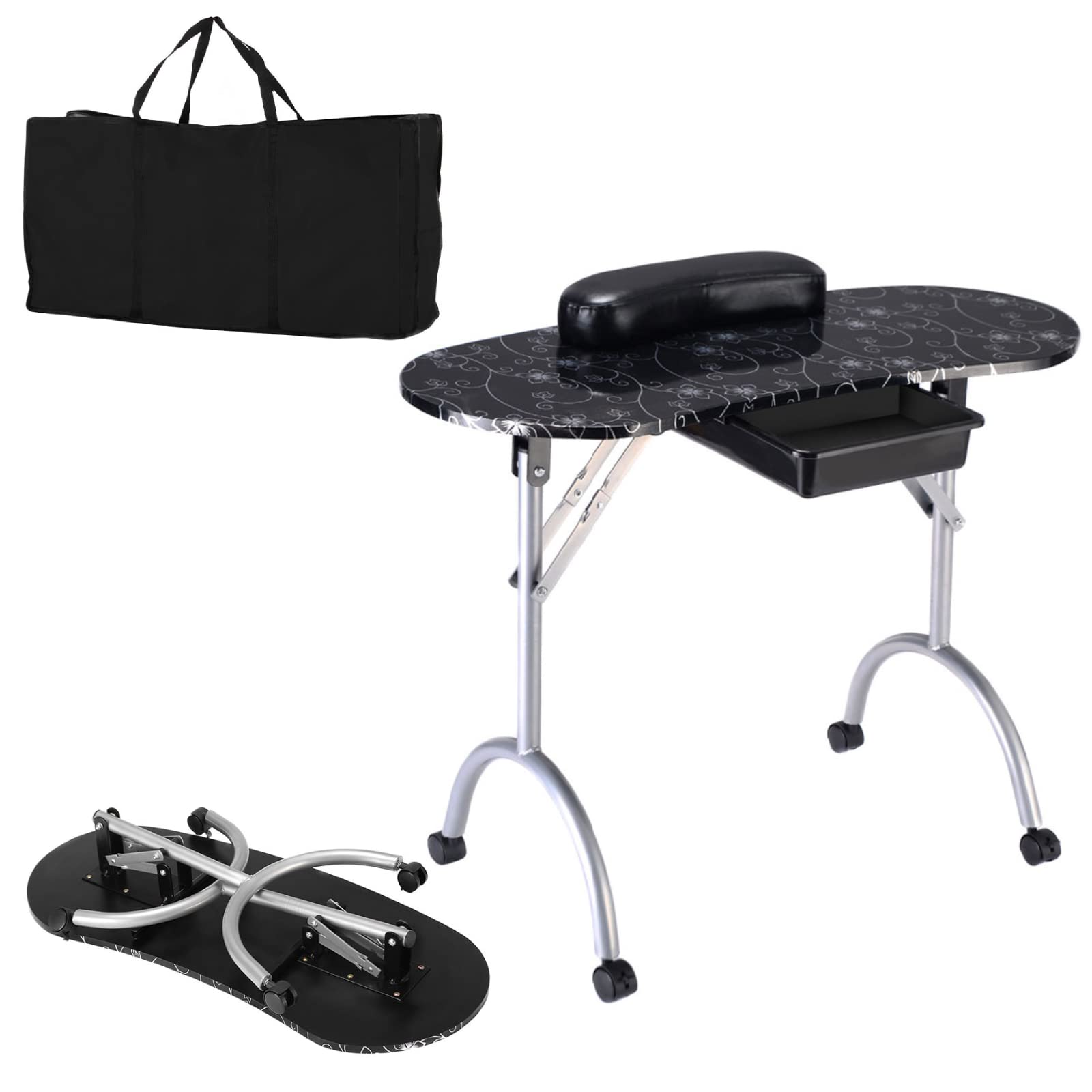 RELAX4LIFE Portable Manicure Nail Table, Folding Nail Technician Table ...
