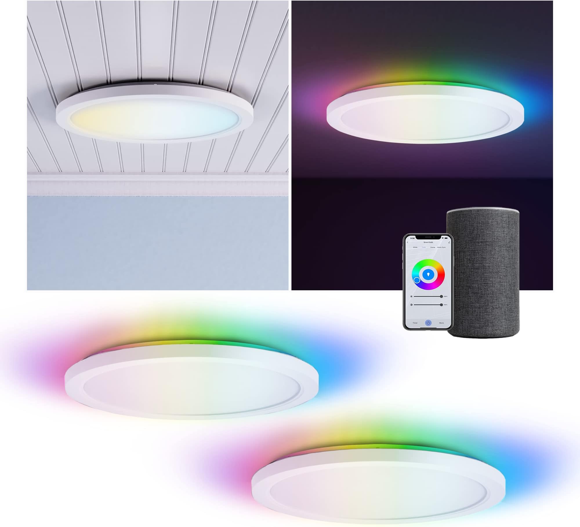 Sunco Lighting Smart LED Flush Mount Ceiling Light Fixture 24W 2500LM ...