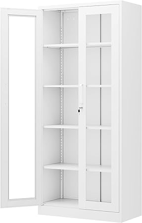 Amazon.com: PEUKC Display Cabinet with Glass Doors, 71 Inches Metal ...