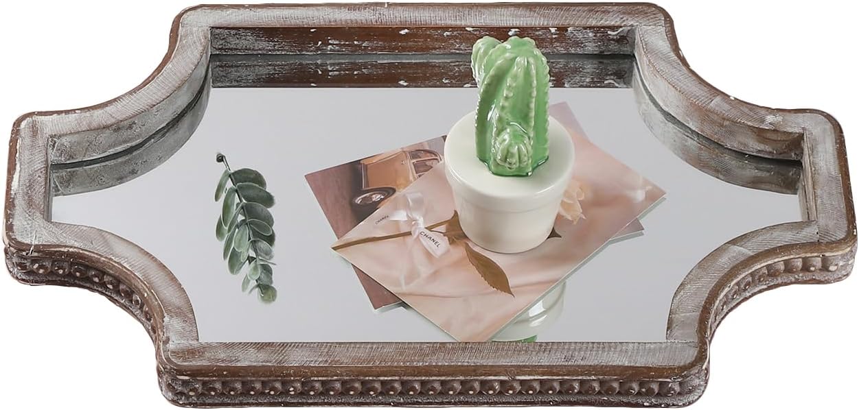 Amazon.com: 17“ Hexagonal Beaded Wooden Decorative Tray with Mirror ...