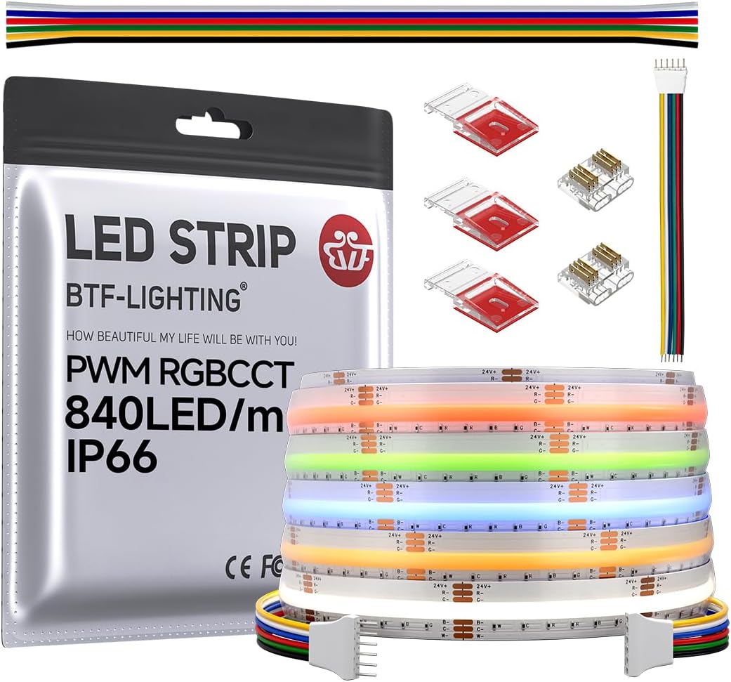 Amazon.com: BTF-LIGHTING FCOB IP66 COB LED Strip RGBCCT Color Changing ...