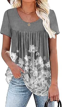 WRRH Womens Summer Short Sleeve Blouse Plus Size Ladies Shirts Floral ...