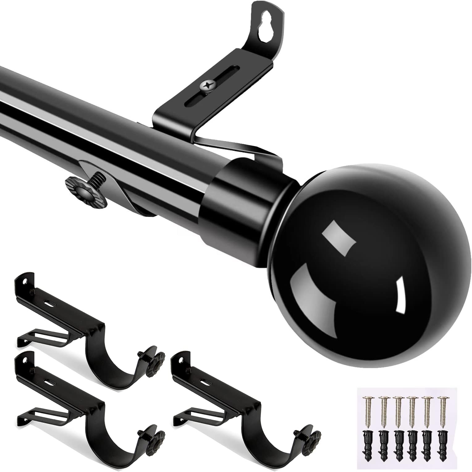 Curtain Rail, Black Curtain Pole, Extendable Curtain Rod, Adjustable ...