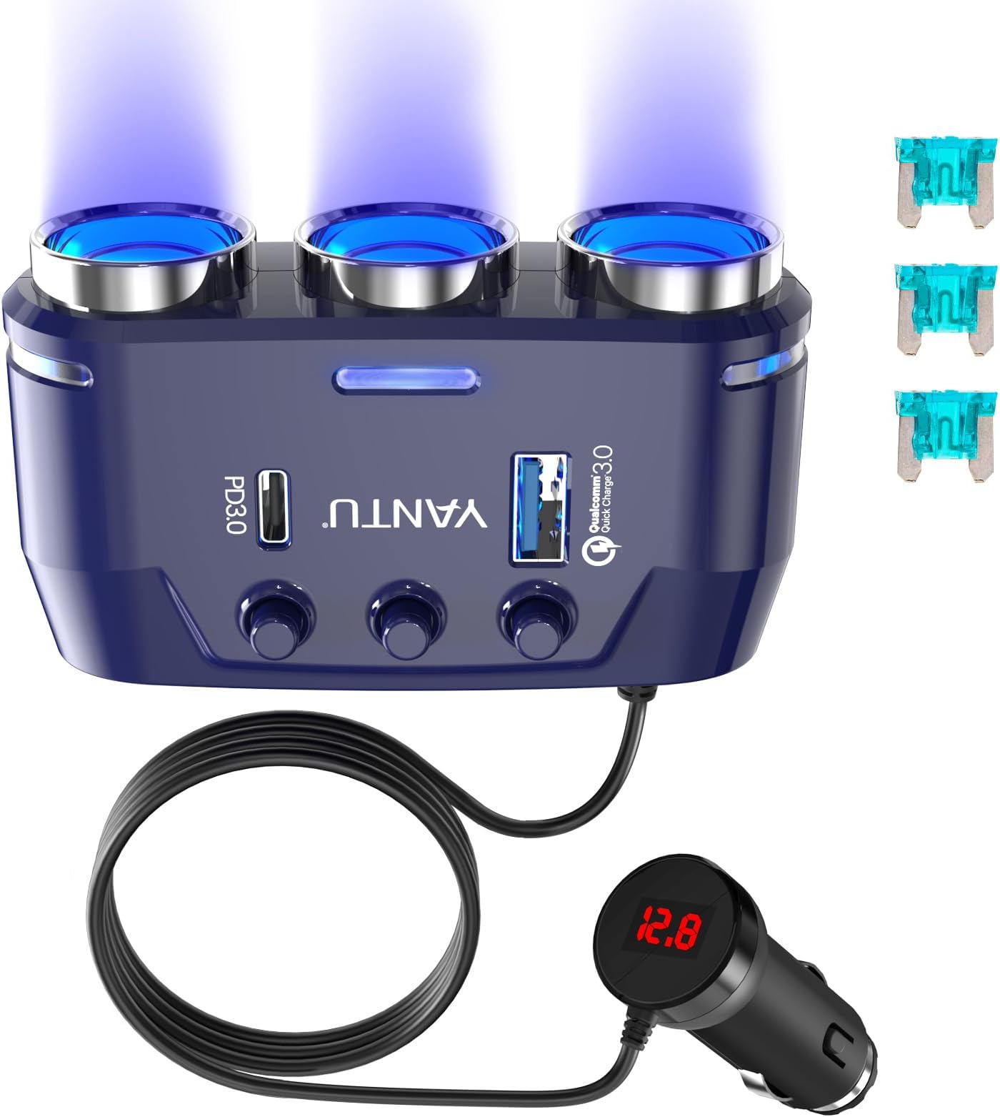 Amazon.com: YANTU 150W 3-Socket Car Cigarette Lighter Adapter ...