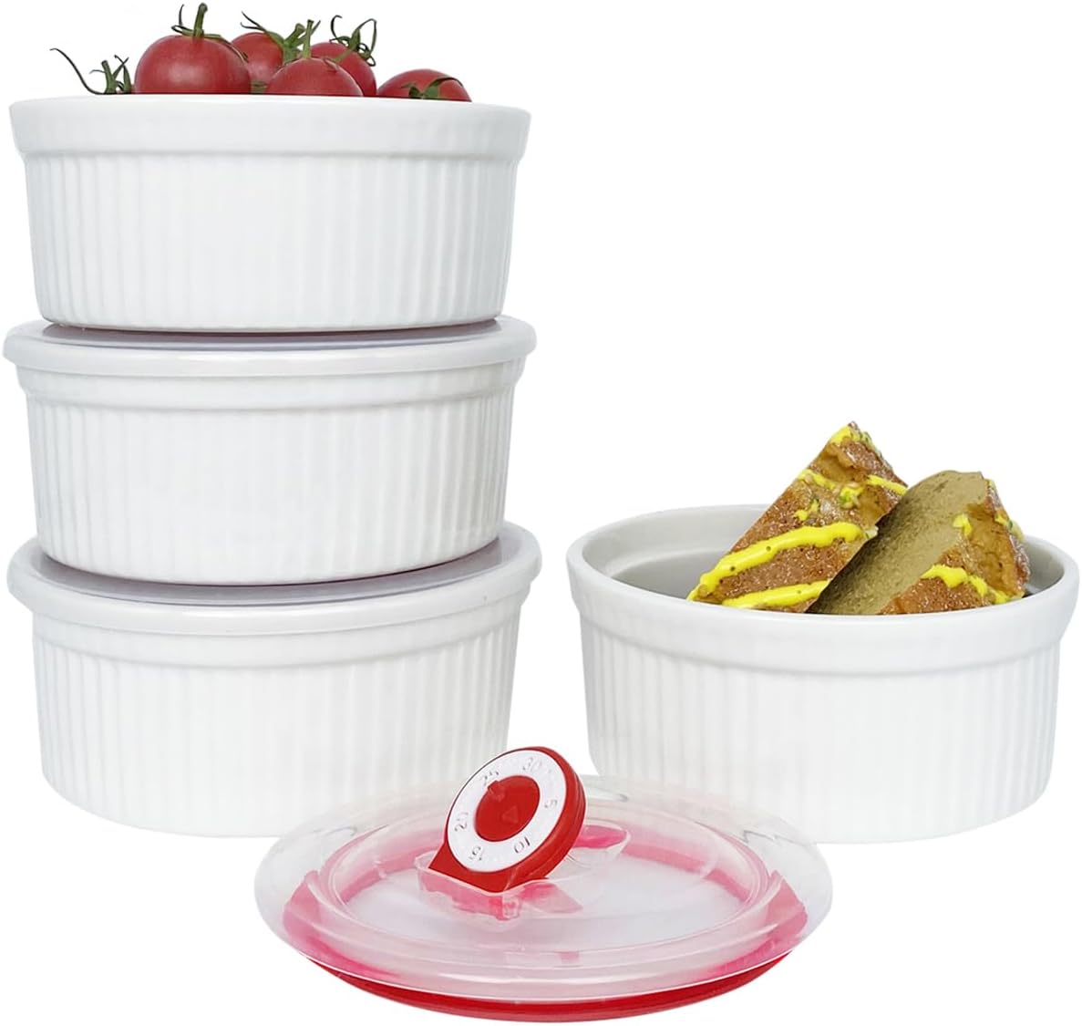 Amazon.com: Dafuceramic Ramekins with Lids 4 oz White Embossed Creme ...