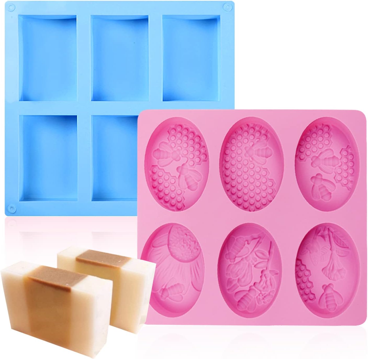 2 Pieces of Silicone soap molds, Square and Oval Silicone molds ...