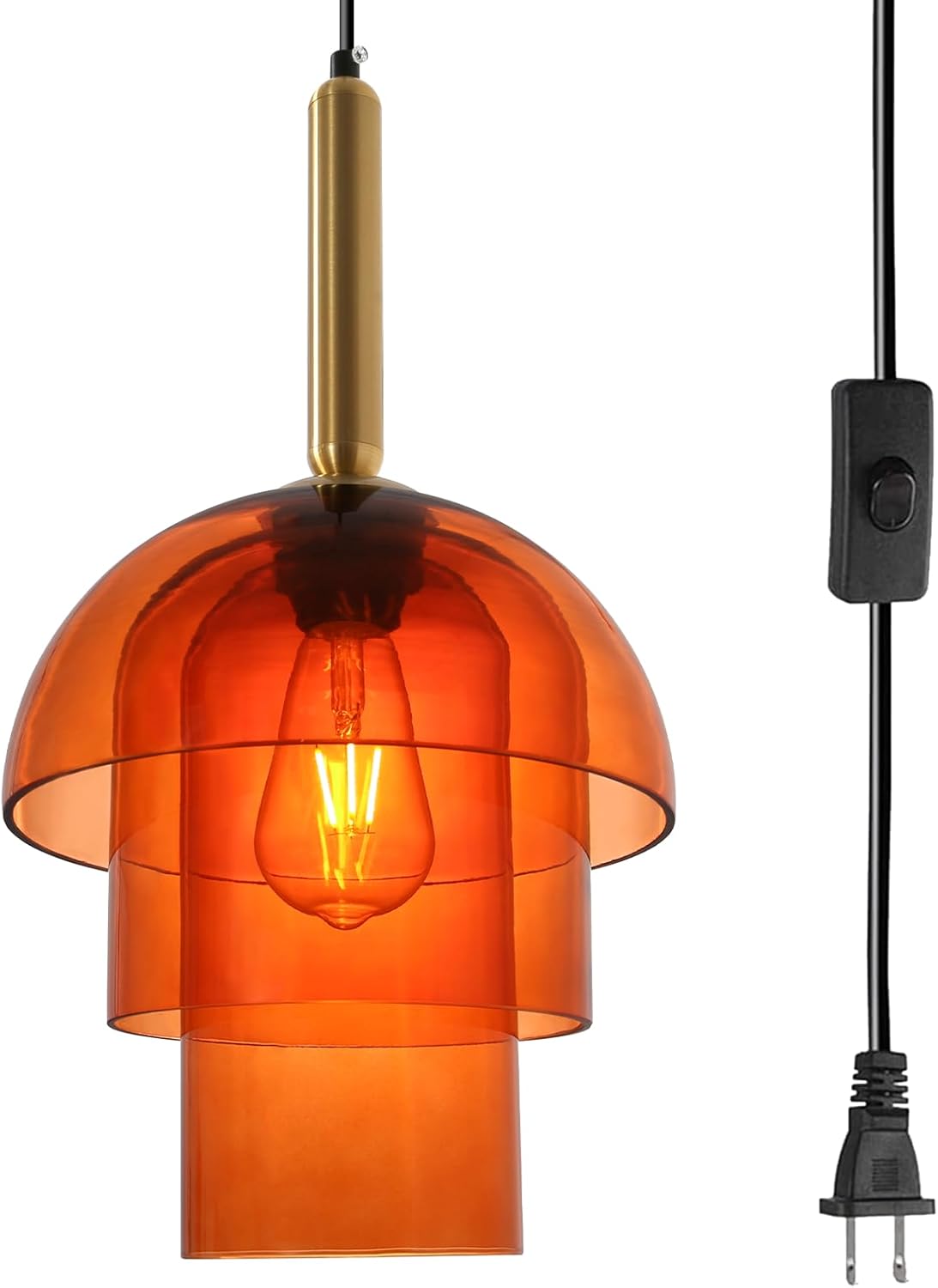 Soutas Orange Glass Pendant Light Plug in Hanging Pendant Light Mid ...