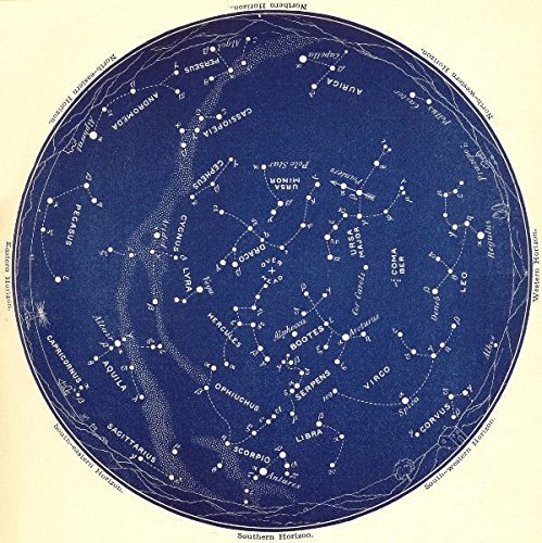 STAR MAP: Map VII. The Night Sky; June-July. Astronomy;1884: Branded ...