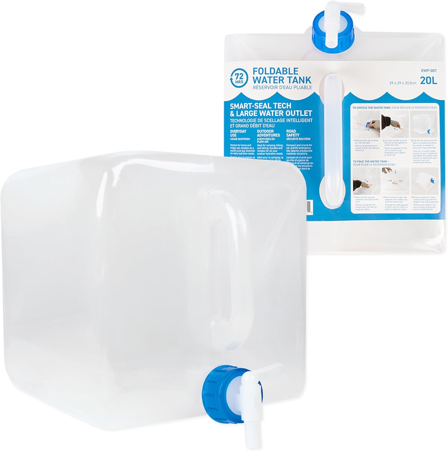 72HRS 20 Litre Foldable Water Storage Container with Spigot and Handle ...