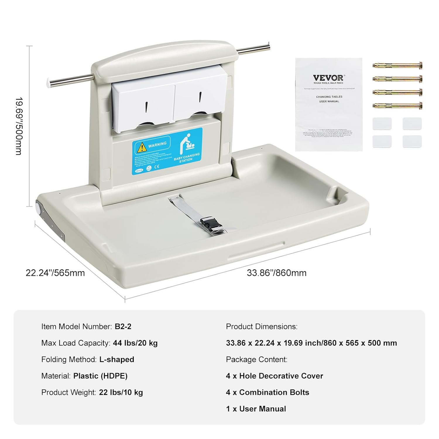 VEVOR Wall-Mounted Baby Changing Station, Horizontal Foldable Diaper ...