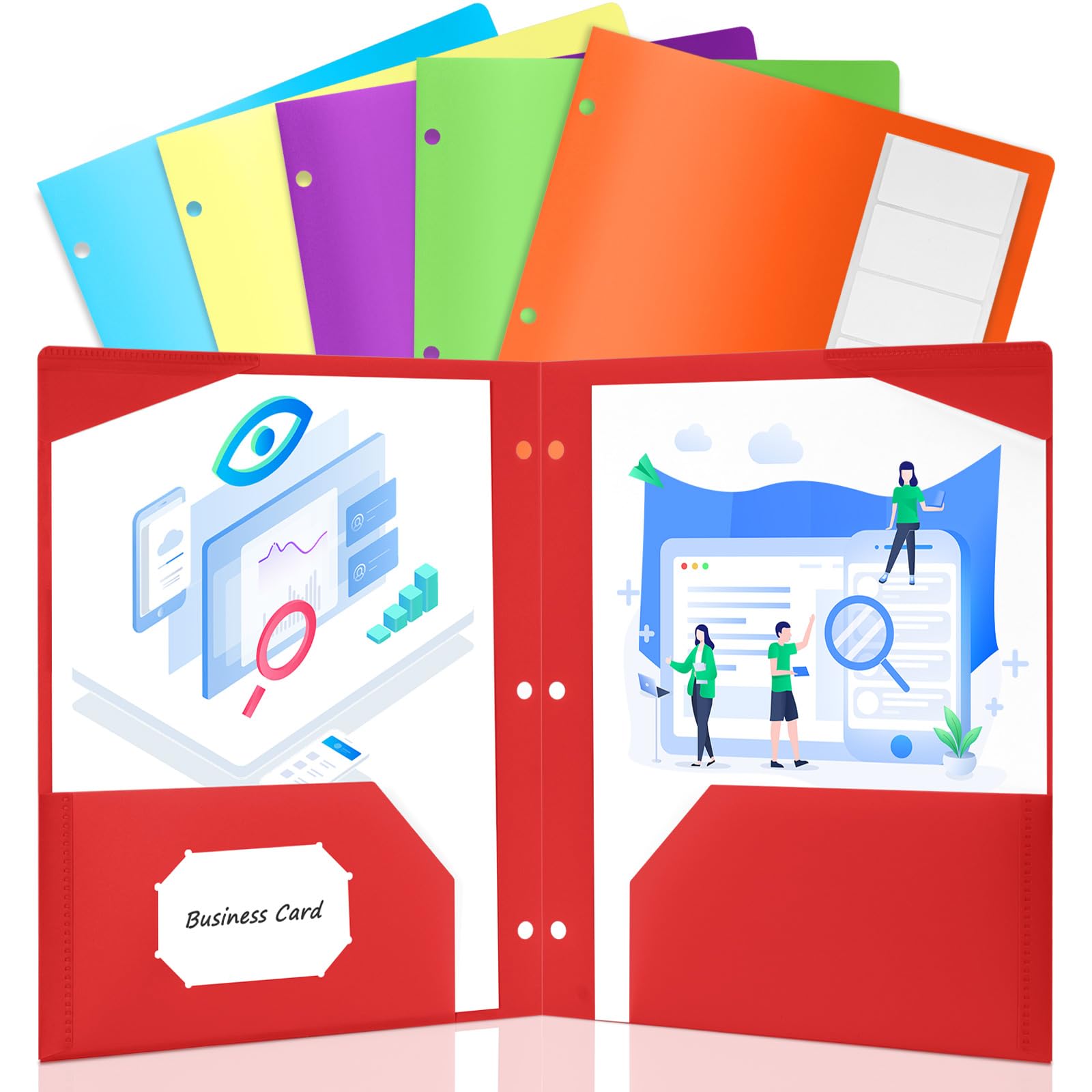 Amazon.com : Sooez 6 Pack 3 Holes Pocket Folders with Labels, Heavy ...