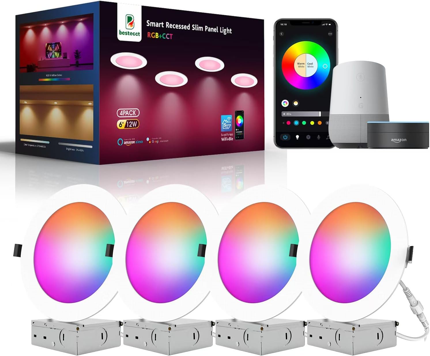 BESTECCT Smart Recessed Lighting 6 Inch,LED Recessed Lights Sync to ...