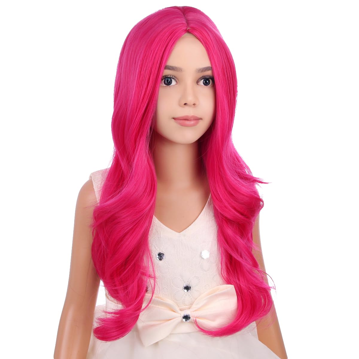 Amazon.com: PATTNIUM Hot Pink Wig for Kids Child Long Wavy Curly Wig ...