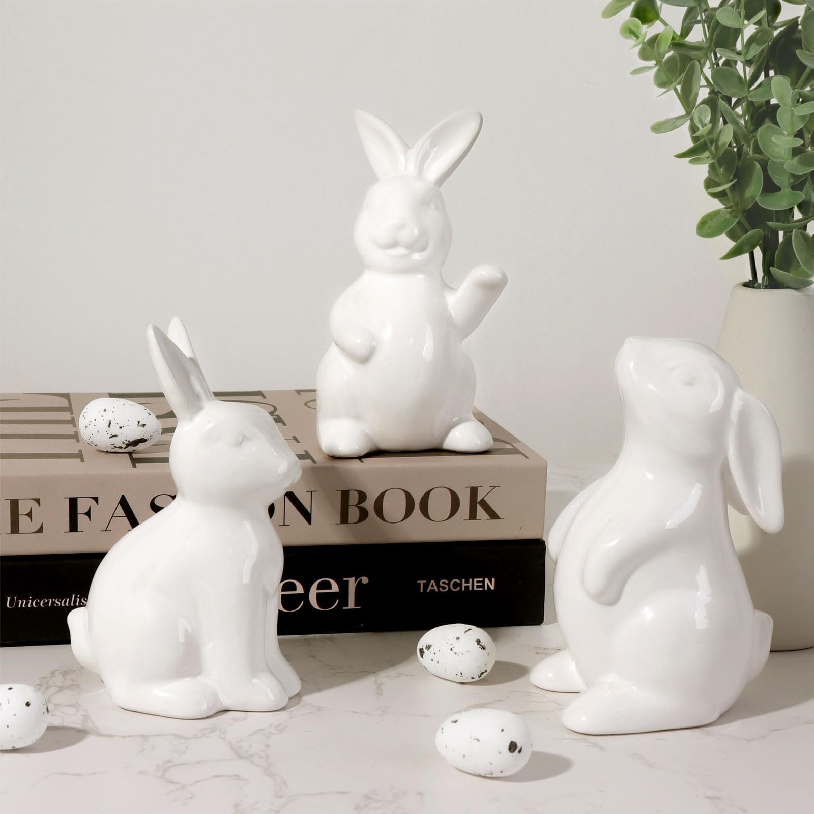 Amazon.com: QIAOIDEA Set of 2 Porcelain Bunny Rabbit Statue Figurine ...
