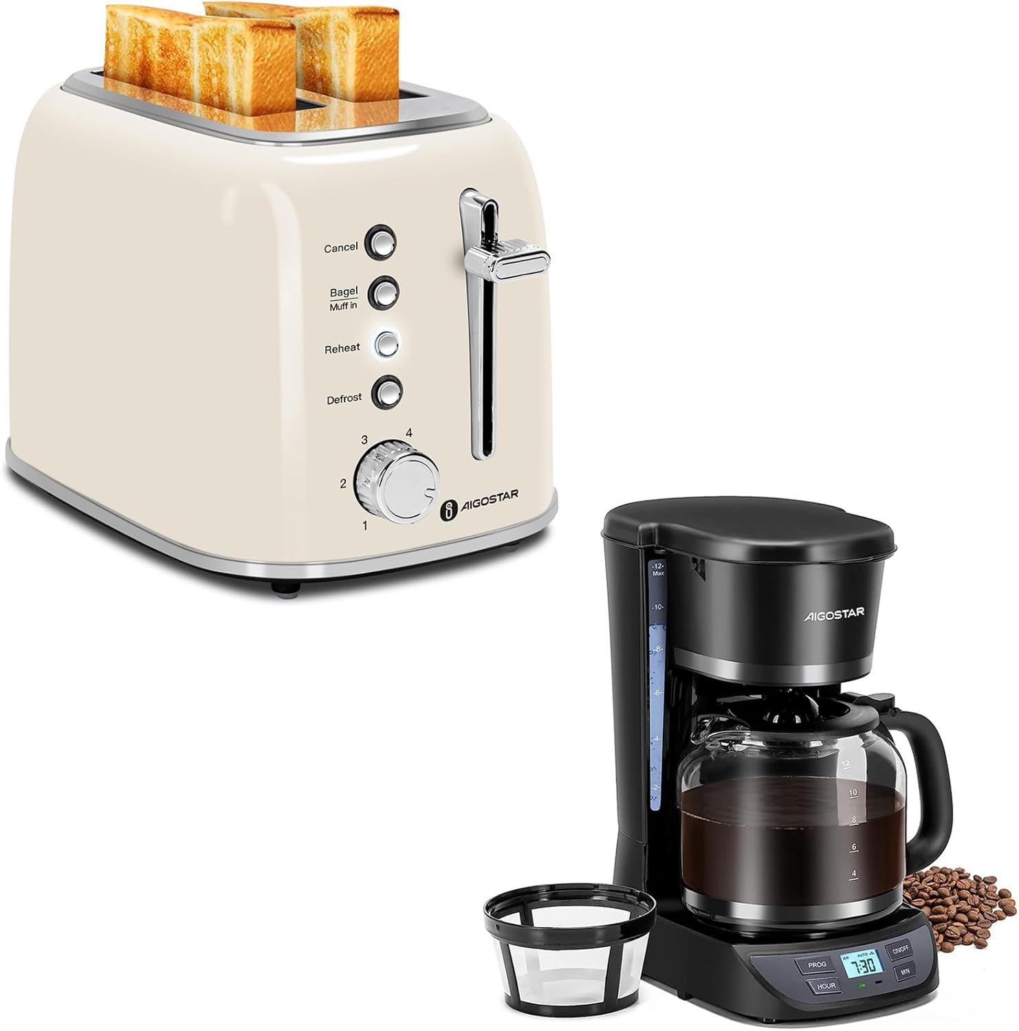 Amazon.com: Aigostar Toaster 2 Slice, Retro Extra-Wide Slot Toasters ...