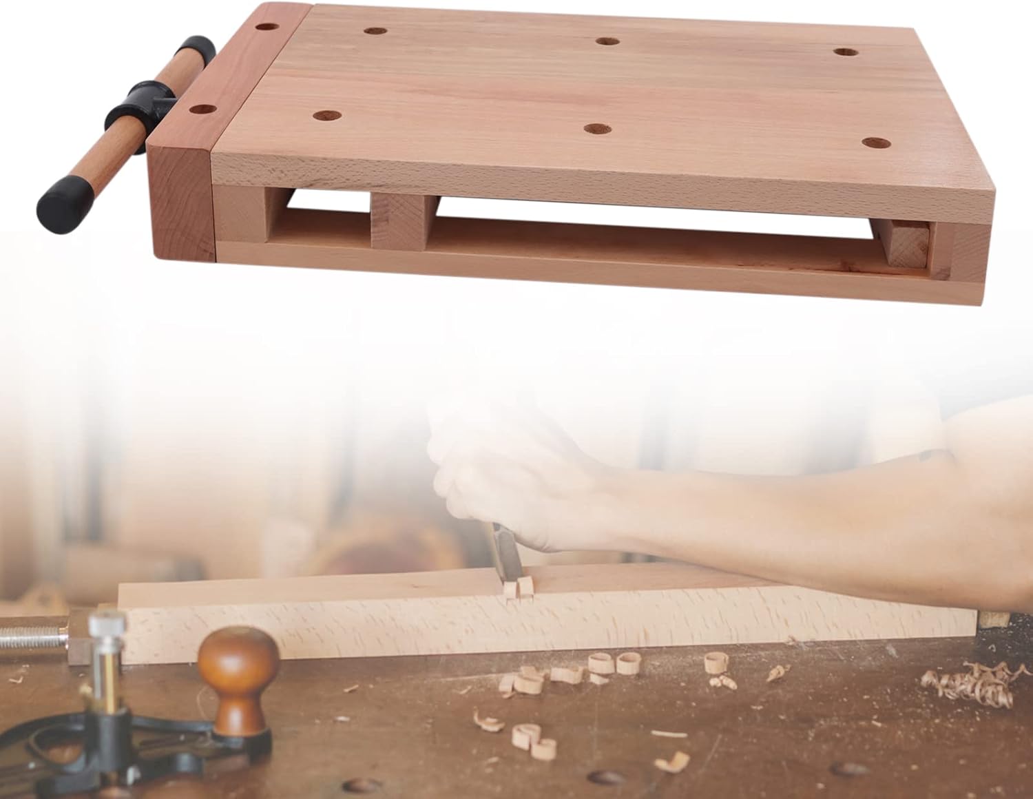 Hard Wood Workbench Desktop Woodworking Vise, Portable Smart Vice with ...