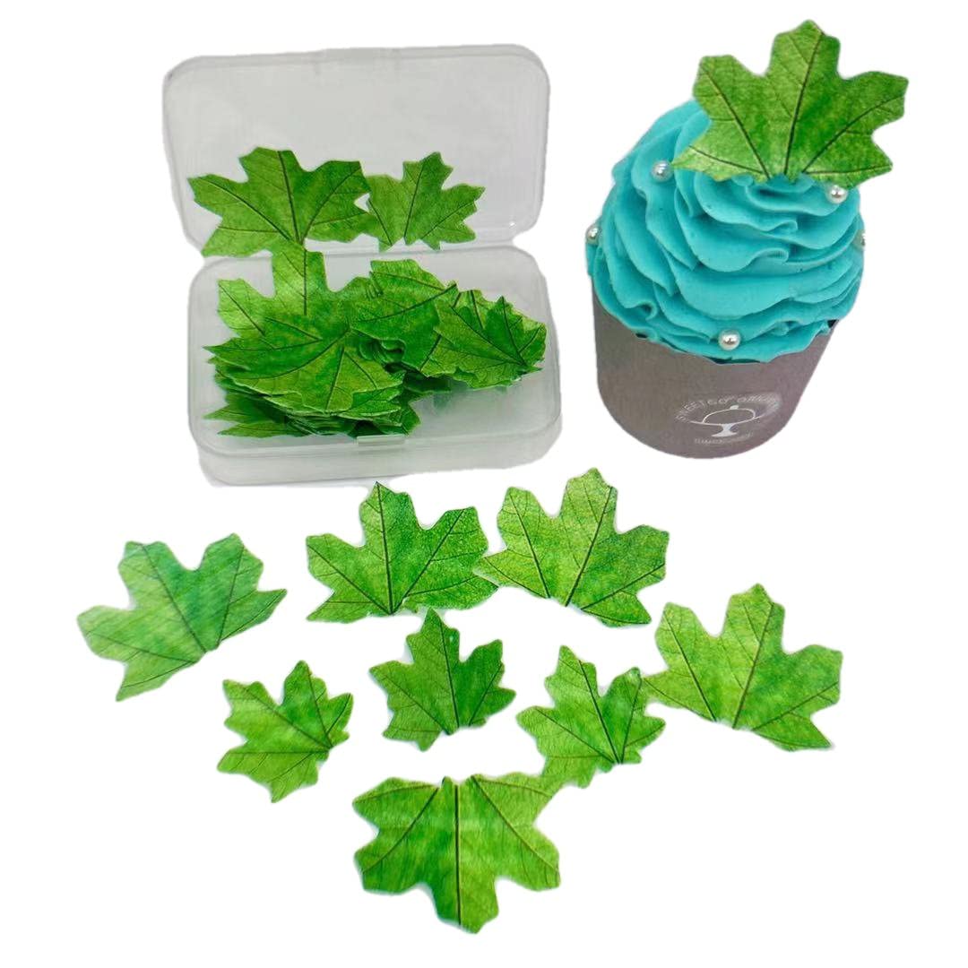 Buy 74pcs Edible Green leaves Cupcake Toppers Wafer Flowers Rice Paper ...