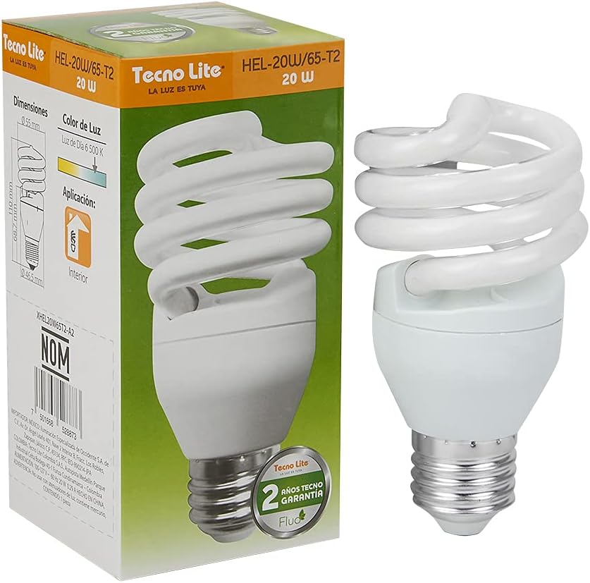 Tecnolite HEL-65W/65 Lampara Tipo Fluorescente Espiral, 65W, 100-127V ...