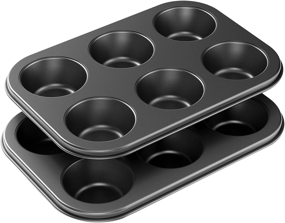 Muffin Tray 6 Cups 2 Pack Non Stick Deep Sturdy Cupcake Tin Muffin ...