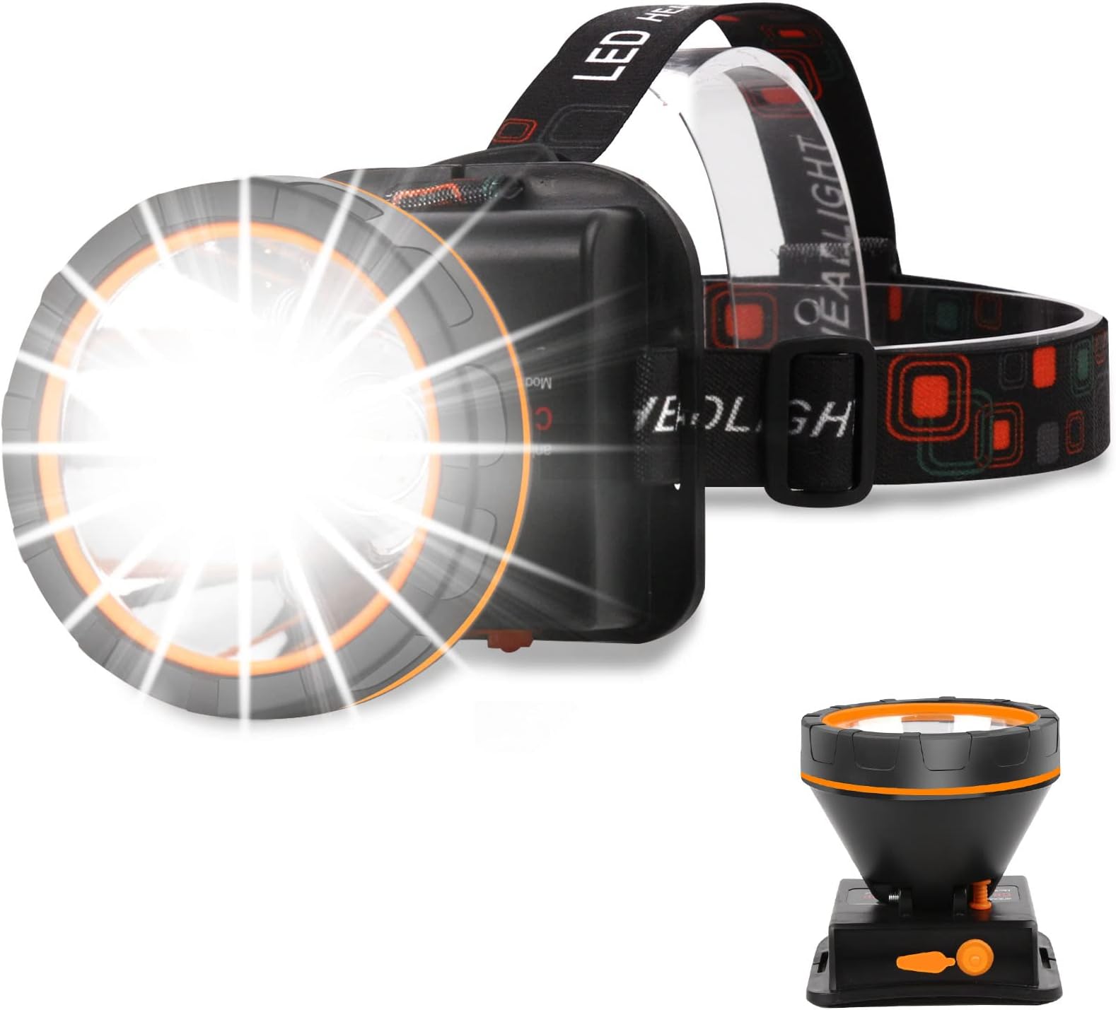 PARAROSE Head Torches Upgrade, 90000 High Lumen Head Torch Rechargeable ...