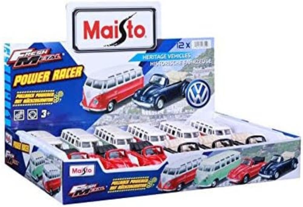 Maisto FRESH METAL VW VOLKSWAGEN SAMBA AND BEETLE POWER RACER Pull Back ...