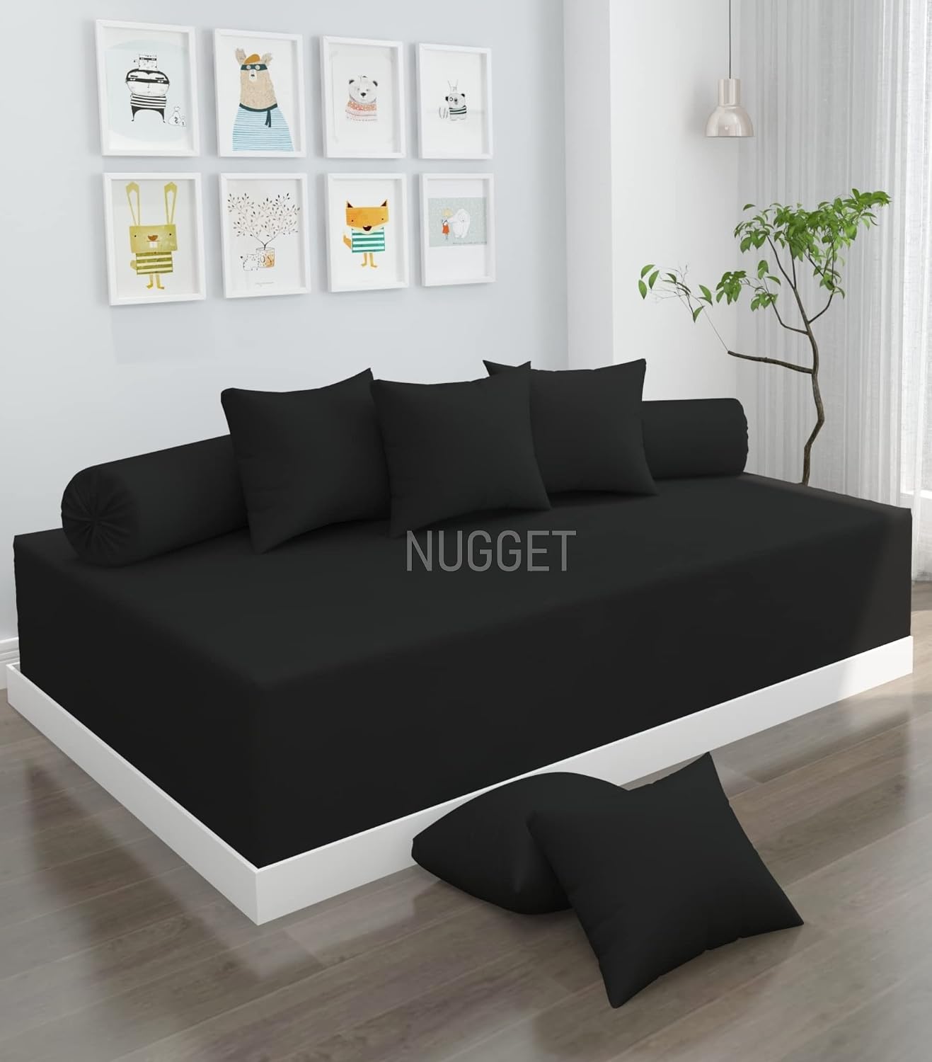 Buy NUGGET 240 TC Solid Diwan Set Covers 8 Pieces, Pure Glace Cotton ...