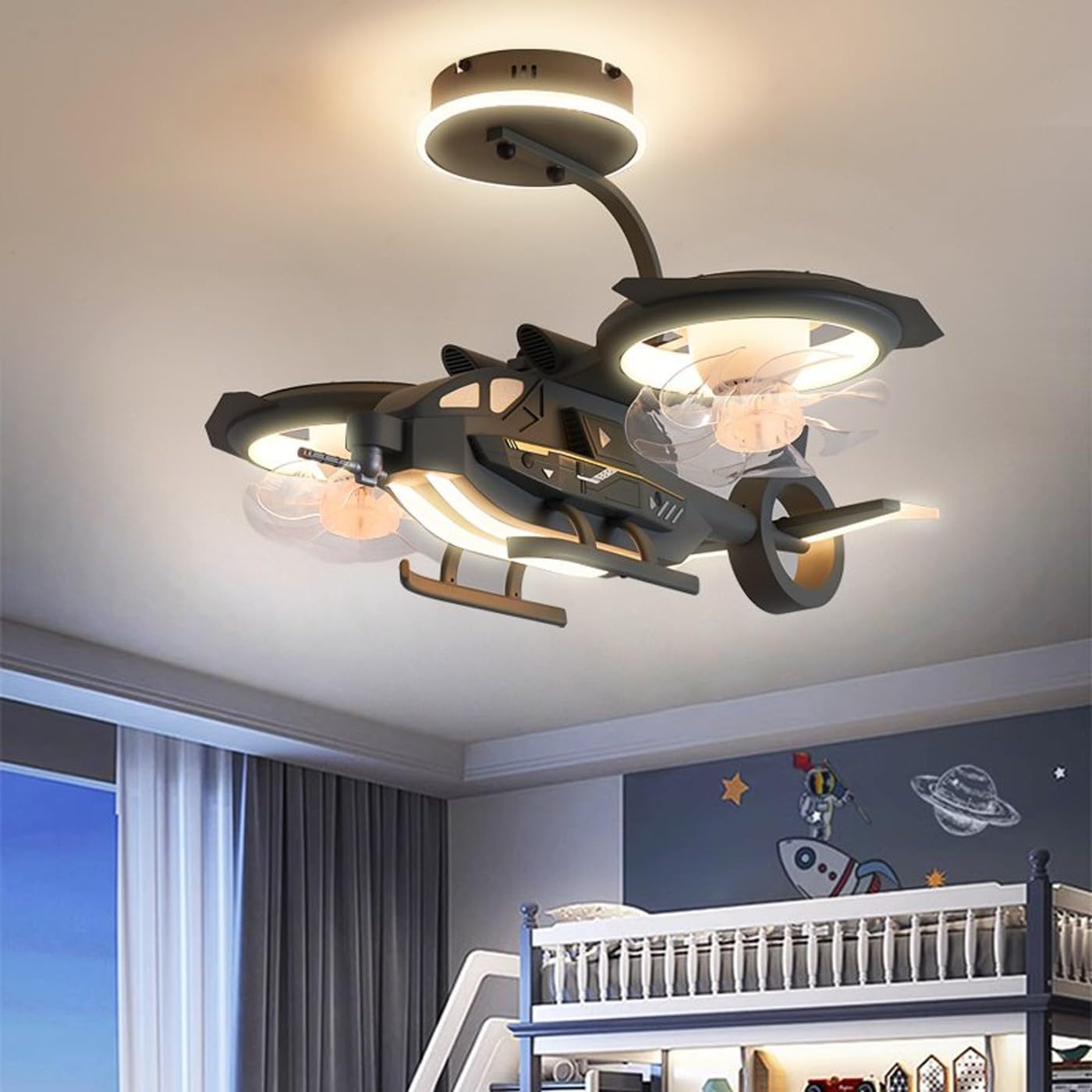 Kids Airplane Chandelier Helicopter Shape Ceiling Fan Boys' Bedroom ...