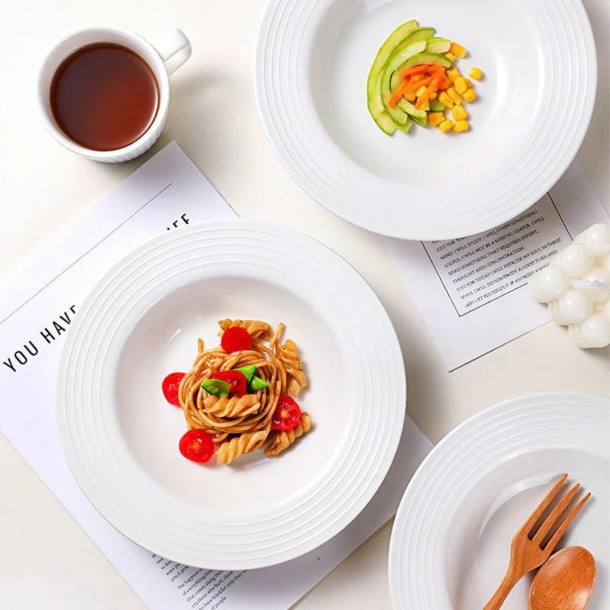 SMOKEY COCKTAIL Round Ceramic White Pasta Plate Set of 2 | Deep Dish ...