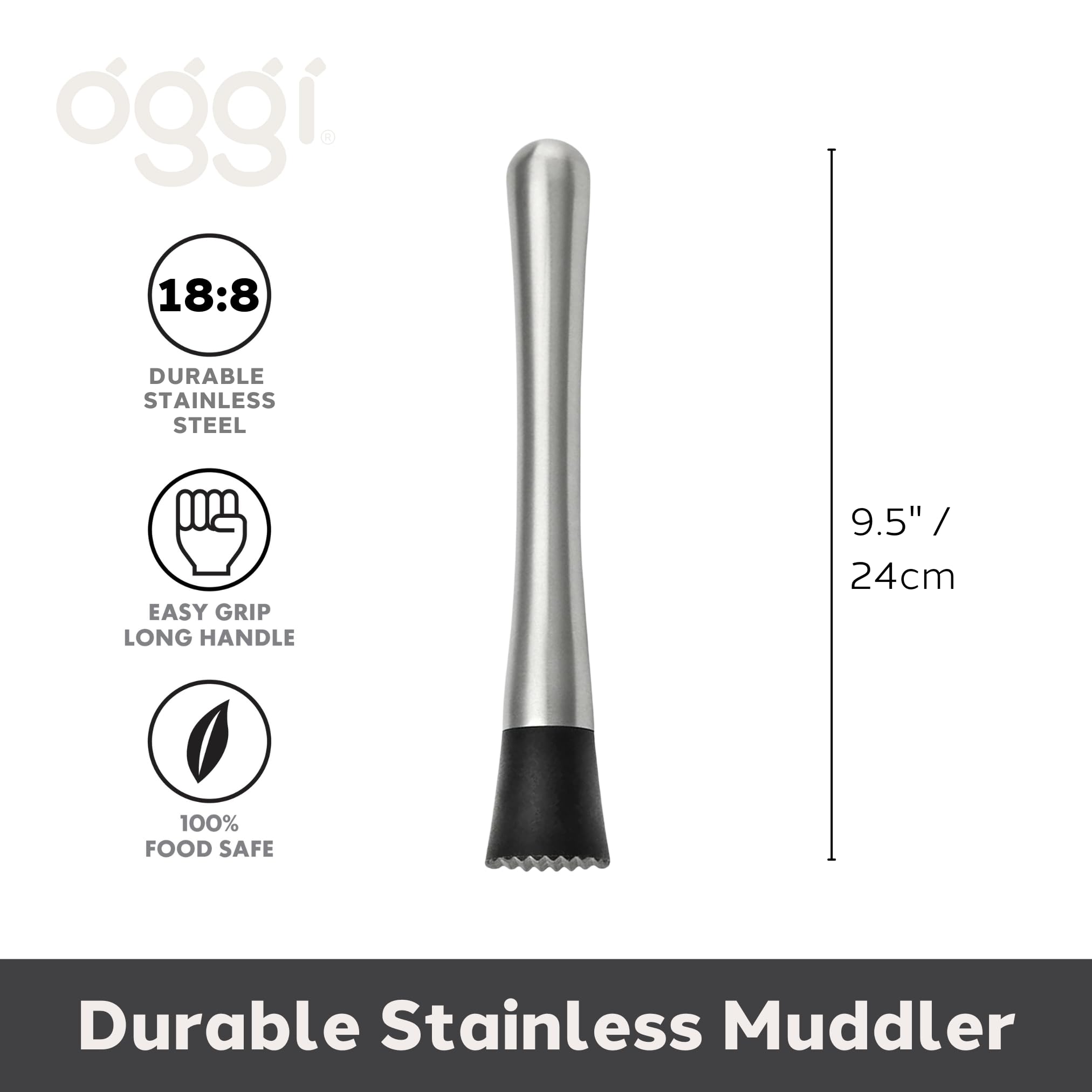Snapklik.com : OGGI Long Muddler For Cocktails, Stainless Steel, 9.5"/24cm