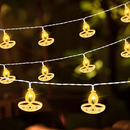 Warm White Diwali String Lights, Battery Operated Diya Festival Lights ...