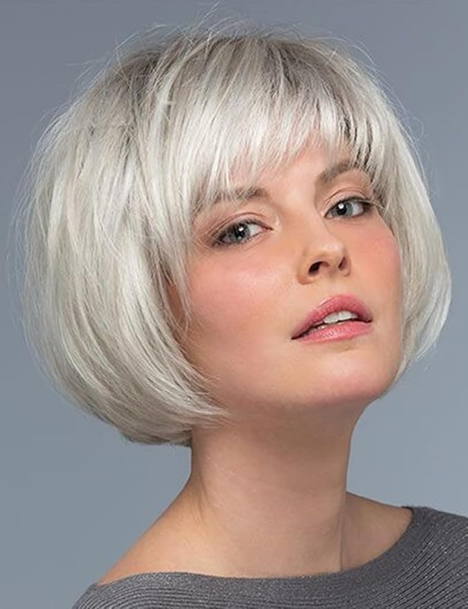 Amazon.com : TISHINING Short Ombre White Blonde Bob Wigs for White ...