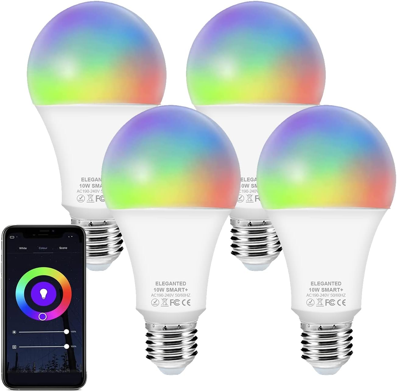 4 Pack Smart Wi-Fi LED Bulbs, E27 Light Bulbs, RGBW Smart LED Light ...