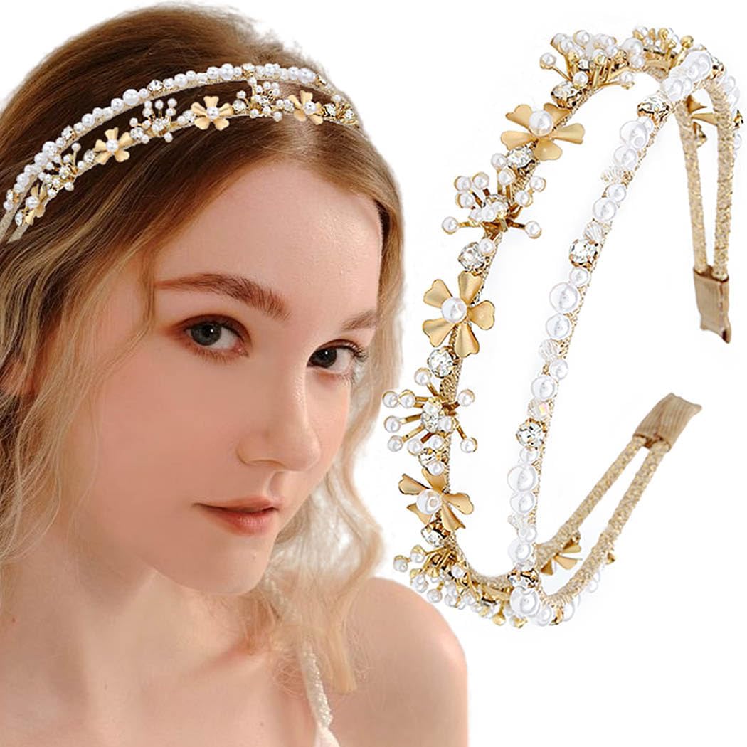 Amazon.com : Firuilo Silver Thin Headband Rhinestones Crystal Hair Band ...