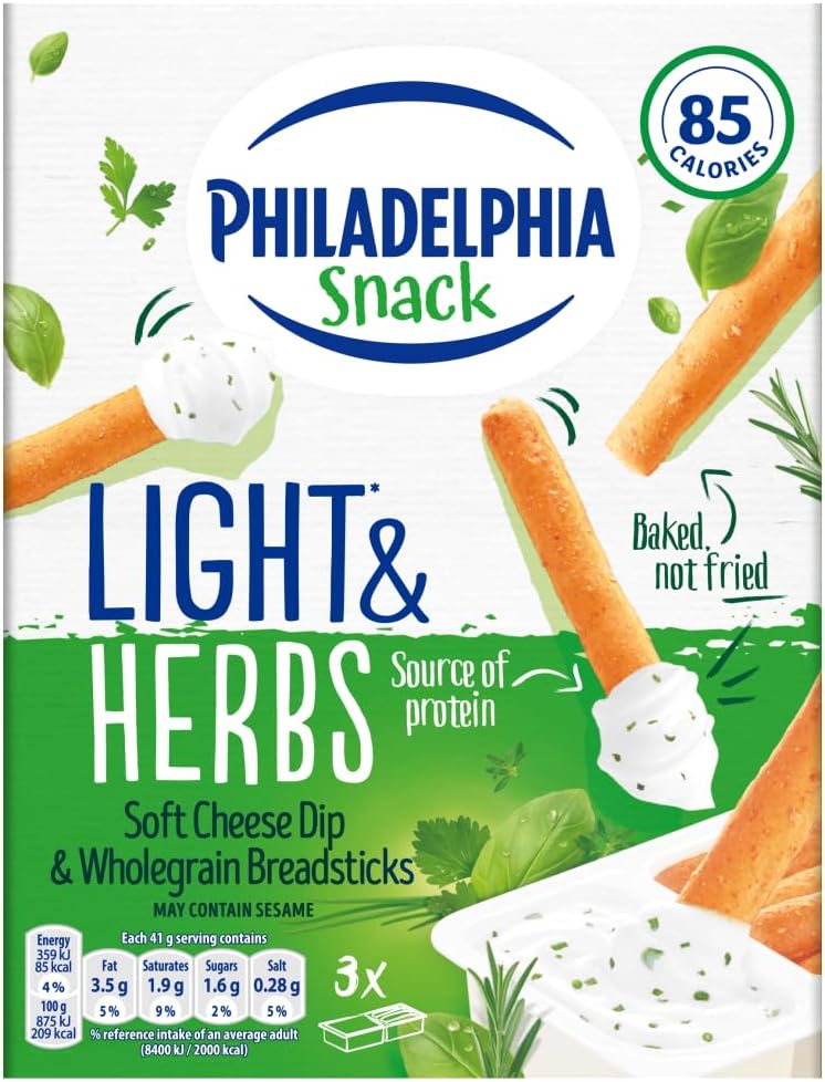 Philadelphia Soft Cheese Dip & Wholegrain Breadsticks X3 123g : Amazon ...