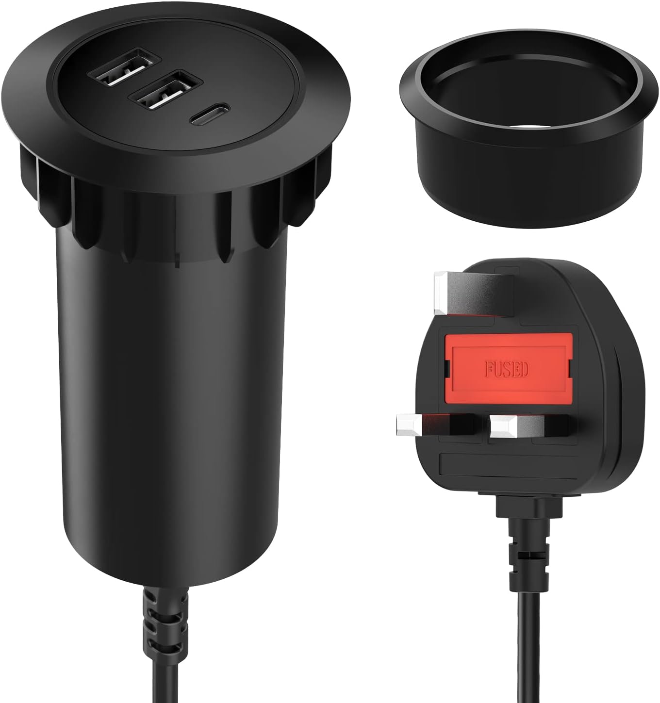 Hianjoo Grommet Hole Charger, 45W 3-Port Desk Charger, 2 USB + 1 Type C ...