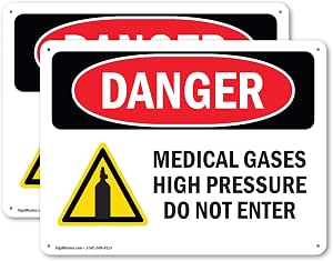 Amazon.com: (2 Pack) Medical Gases High Pressure OSHA Danger Sign 10 ...