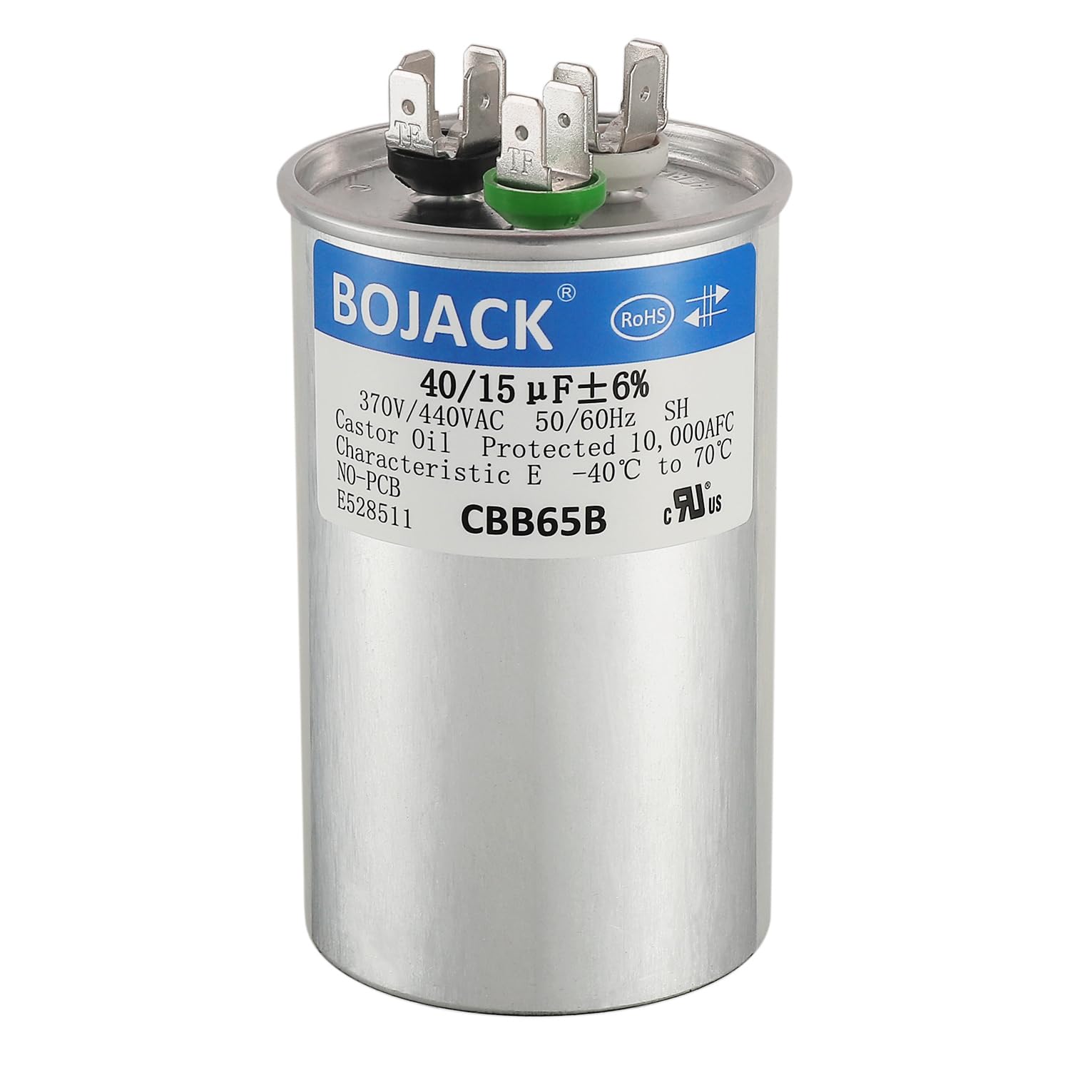 Amazon.com: BOJACK 40/15 uF 40+15 MFD 370/440 VAC CBB65B Dual Run Start Round Capacitor for ...