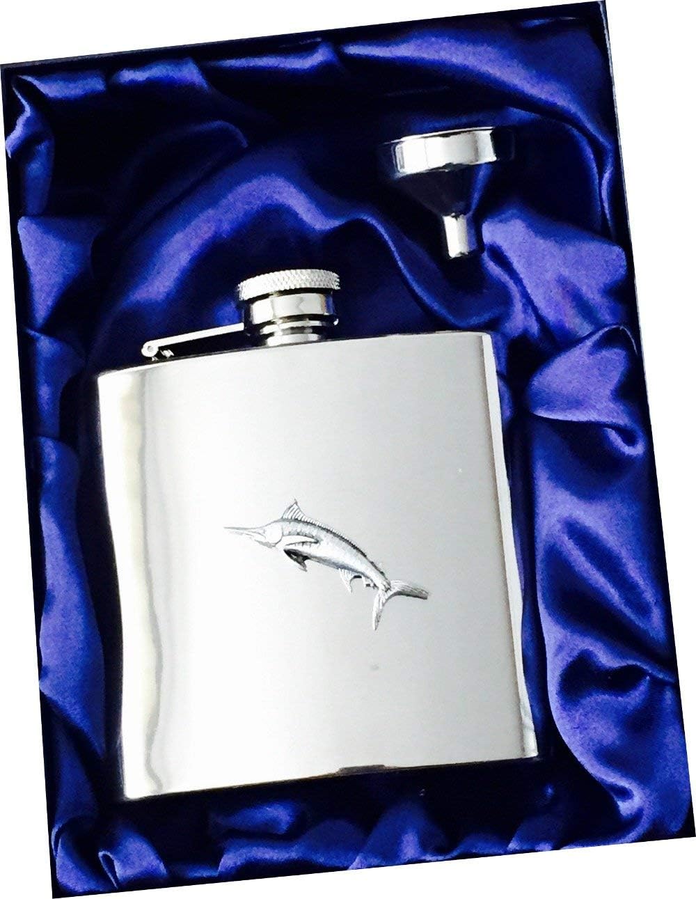 Amazon.com: 6oz Stainless Steel Hip Flask with Antique Pewter Marlin ...